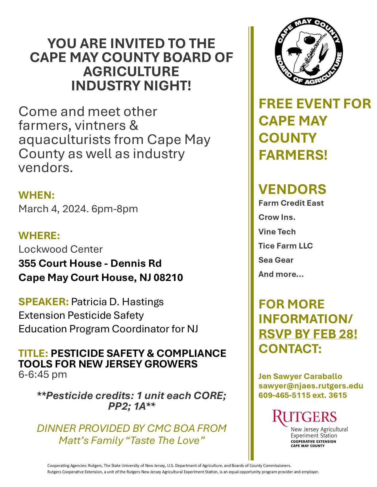 CMC Board of Ag Industry Night March 4 – Rutgers Cooperative Extension ...